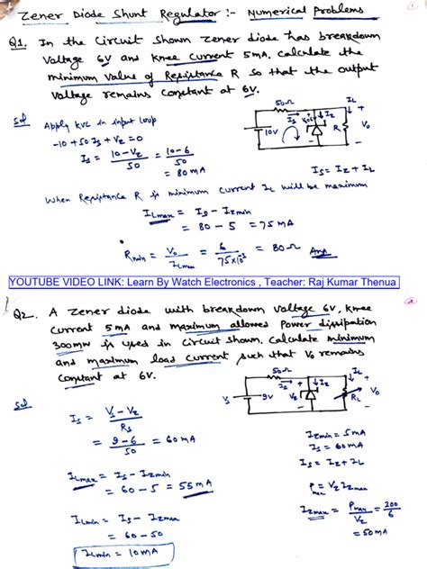 Zener Diode Shunt Regulator Numericals Pdf