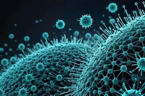 Blue Cells Of A Dangerous Virus Under A Microscope 3d Micro World