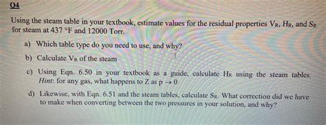 04 using the steam table in your textbook estimate