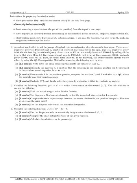 assignment6 cse330 spring 2024 pdf matrix mathematics function
