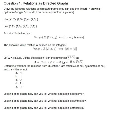 Solved Question Relations As Directed Graphs Draw The Chegg