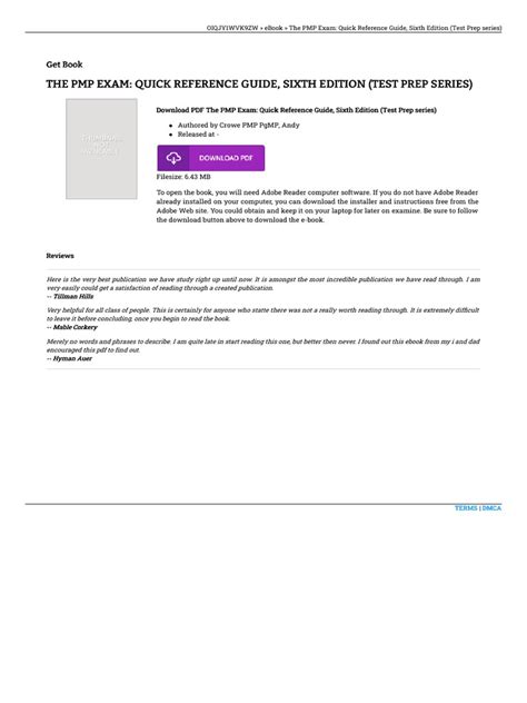 The Pmp Exam Quick Reference Guide Sixth Edition Test Prep Series