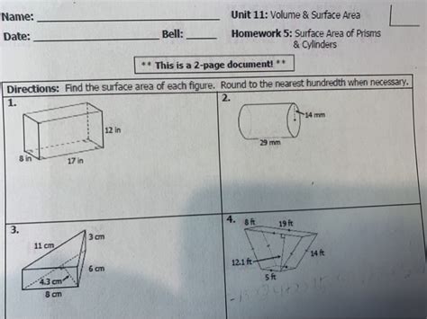 Solved Name: Date: Unit 11: Volume & Surface Area Bell: | Chegg.com