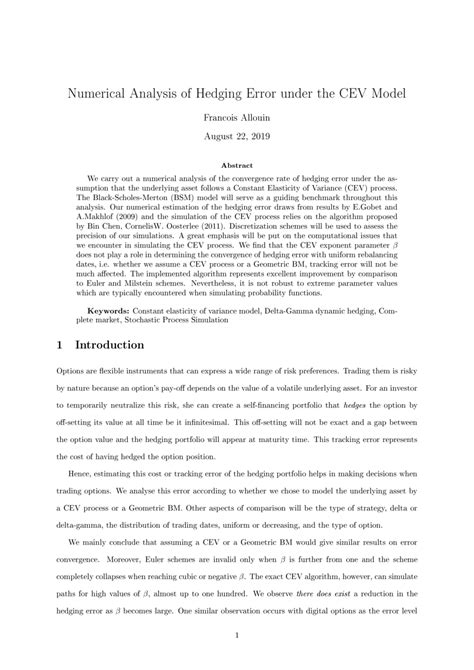 Pdf Numerical Analysis Of Hedging Error Under The Cev Model