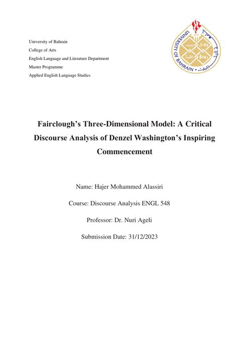 Pdf Faircloughs Three Dimensional Model A Critical Discourse