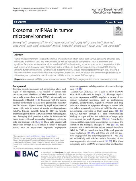 Pdf Exosomal Mirnas In Tumor Microenvironment