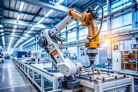 Industrial Robot Arm Automation In Electronics Manufacturing Stock