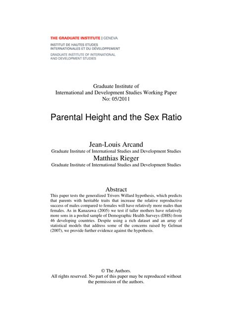 PDF Parental Height And The Sex Ratio