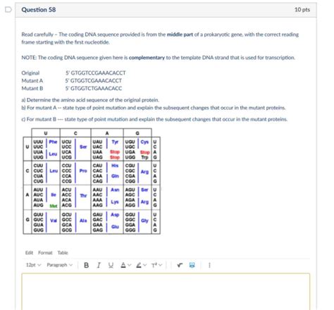 Solved Question 58 10 Pts Read Carefully The Coding Dna