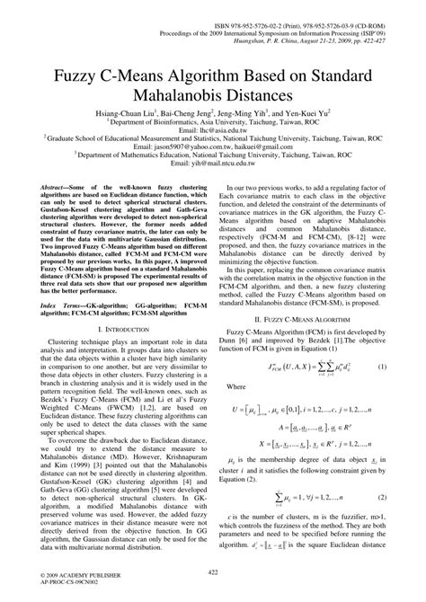 pdf fuzzy c means algorithm based on standard mahalanobis distances