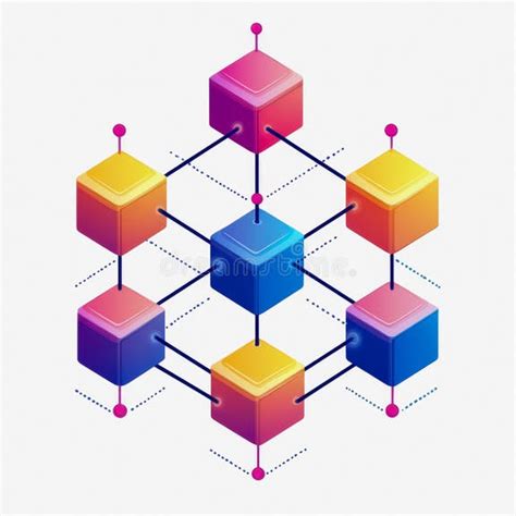 Colorful Flat Icon Blockchain Structure Cube Diagram With Dots For