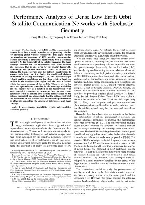 Pdf Performance Analysis Of Dense Low Earth Orbit Satellite Communication Networks With