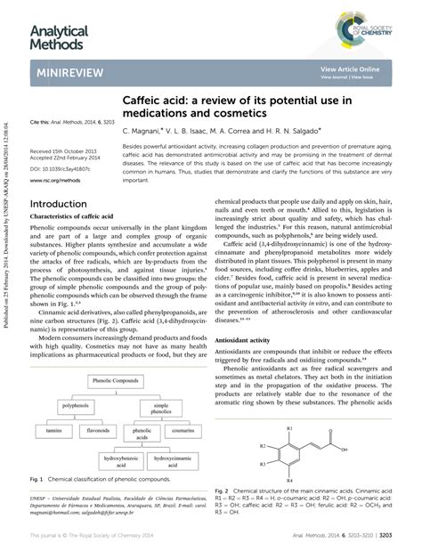 Pdf Caffeic Acid A Review Of Its Potential Use In Medications And