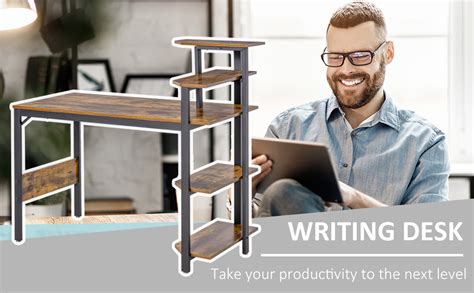 HOMCOM Compact Computer Desk Writing Table Modern Home Office W Shelf Rack Storage Brown And