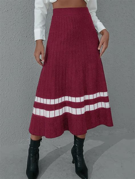 여성용 스트레치 니트 플리츠 스커트 A 라인 미디 스커트 하이 웨이스트 스커트 Temu Korea