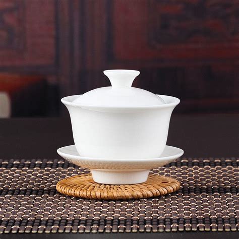 Chinese Gaiwan Tea Set Kung Fu White Ceramic Gaiwa Grandado