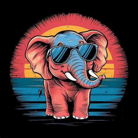 Милый слон в солнцезащитных очках Премиум Ai сгенерированное изображение