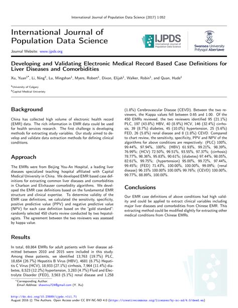 Pdf Developing And Validating Electronic Medical Record Based Case Definitions For Liver