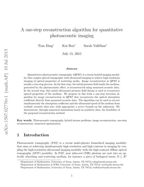 pdf a one step reconstruction algorithm for quantitative