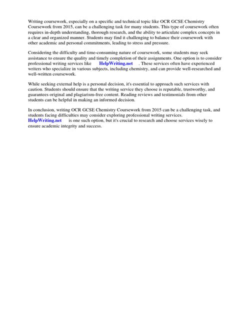 Ocr Gcse Chemistry Coursework 2015 Pdf