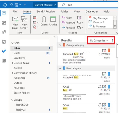 When Searching In Outlook My Categories Dont Show Up On The Right Side