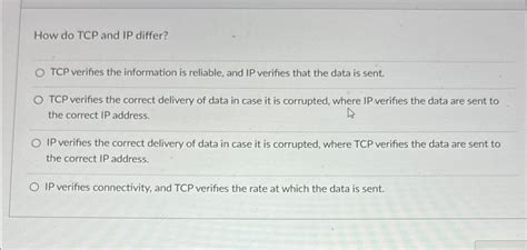 Solved How Do TCP And IP Differ TCP Verifies The Information Chegg Com