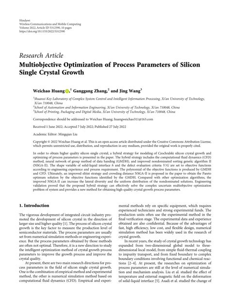 pdf multiobjective optimization of process parameters of silicon
