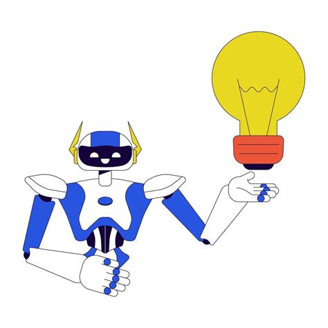 Robot Assistant Generating Idea 2d Linear Cartoon Character Technology Innovation Robotics