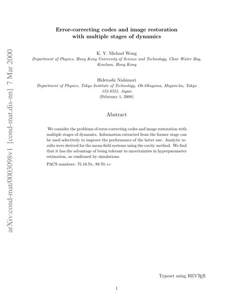 pdf error correcting codes and image restoration with multiple stages of dynamics
