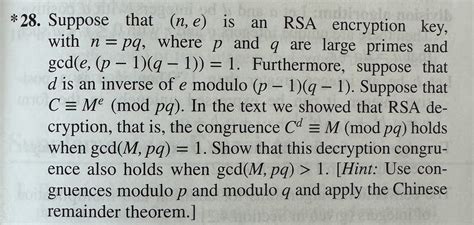 Solved 28 ﻿suppose That Ne ﻿is An Rsa Encryption Key