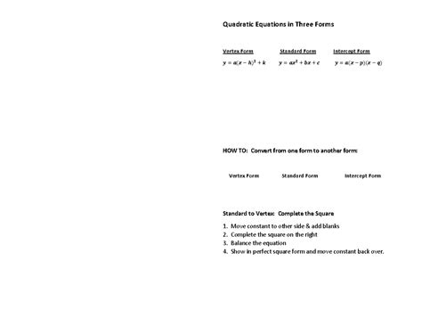 Quadratic Equations Vertex Standard And Intercept Forms Guide Studocu