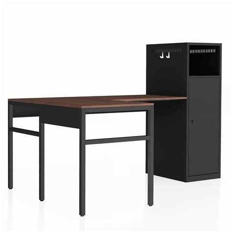 Canddidliike Metal Locker With Open Storage And L Shaped Desk With Wood