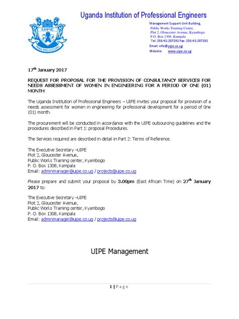 Request For Proposal For The Provision Of Consultancy Services For