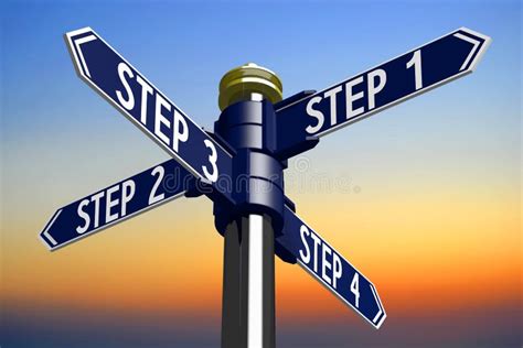 step 1 2 3 4 concept signpost with four arrows cartoon character