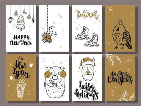 Premium Vector Hand Drawn Postcards For Winter Holidays