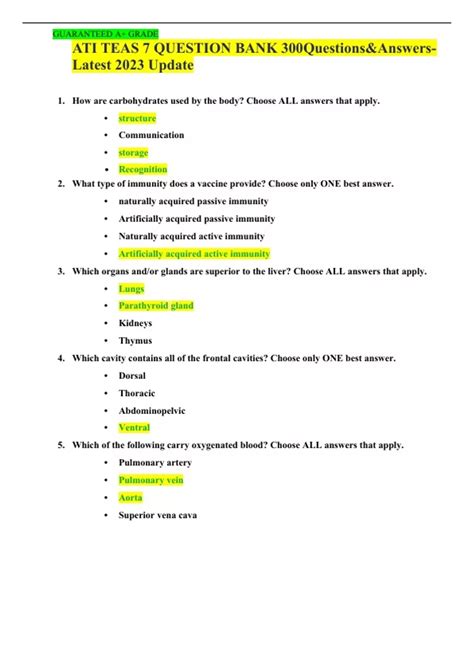Teas 7 Science Math English Reading Andqbank Questionsandanswers 2023 Latest Update Package