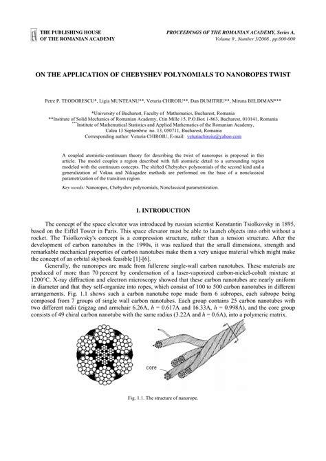 Pdf On The Application Of Chebyshev Polynomials To Nanoropes Twist