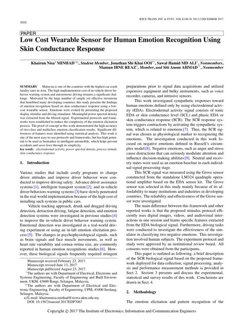 PDF Low Cost Wearable Sensor For Human Emotion Recognition Using Skin Conductance Response
