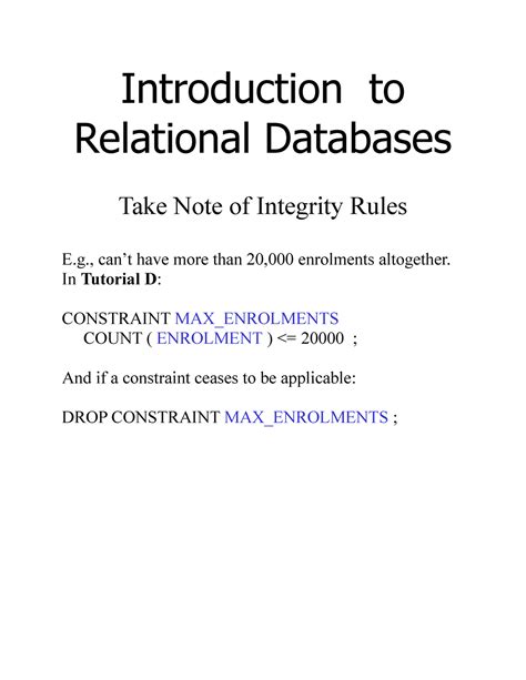 Introduction To Relational Databases Introduction To Relational Databases Take Note Of