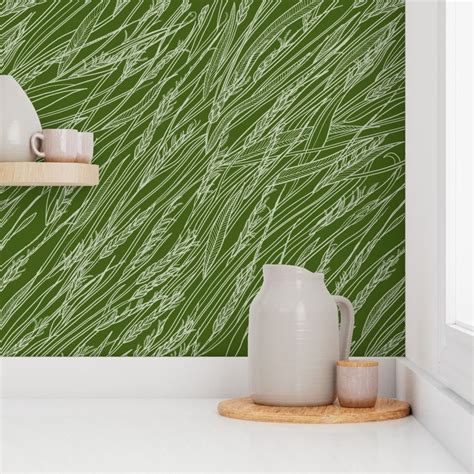 Pili Grass In Moss Color Wallpaper Spoonflower