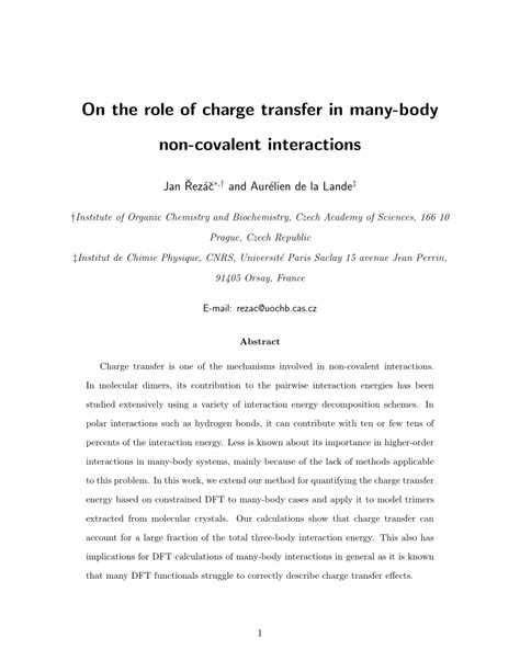 Pdf On The Role Of Charge Transfer In Many Body Non Covalent Interactions