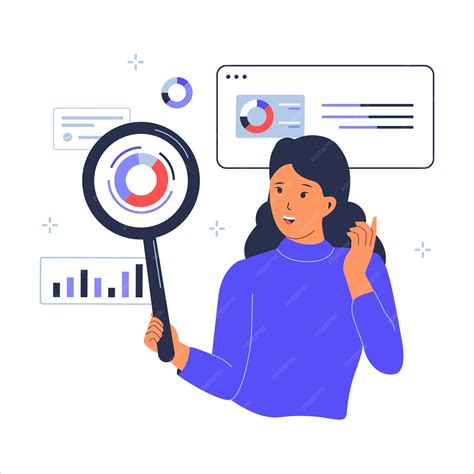 Premium Vector Businesswoman Analyst Holding Magnifying Glass Analyze