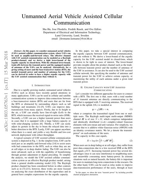 Pdf Unmanned Aerial Vehicle Assisted Cellular Communication
