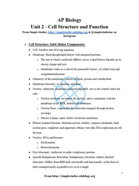 Ap Biology Unit 2 Pdf Cell Membrane Endoplasmic Reticulum