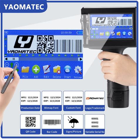 Yaomatec High Resolution Expiry Coding Lot Number Portable Handheld Inkjet Printer Printer And
