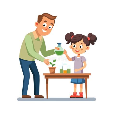 Father And Daughter Performing Science Experiment With Plant And