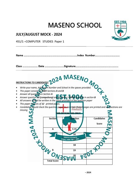 Computer Paper 1 Mock 2024 Pdf