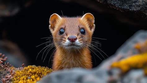 Cute Stoat Looking Through Rocks Generative Ai Stock Illustration Illustration Of Face