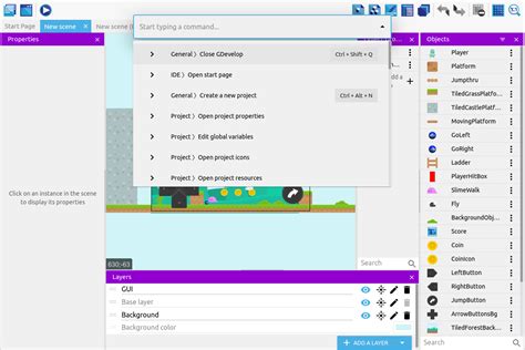 command palette and shortcuts gdevelop documentation