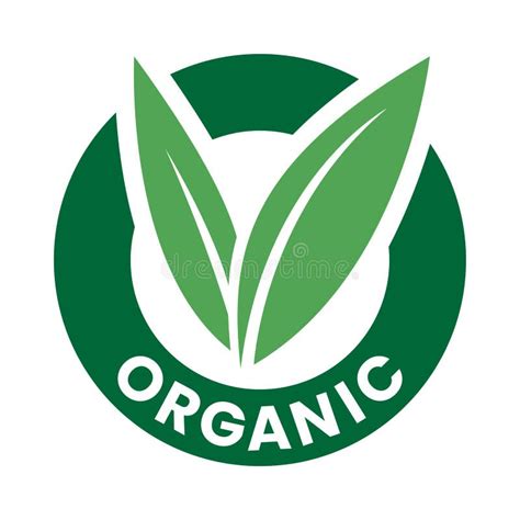 Organic Round Icon With Green Leaves And Dark Green Text Icon 4 Stock